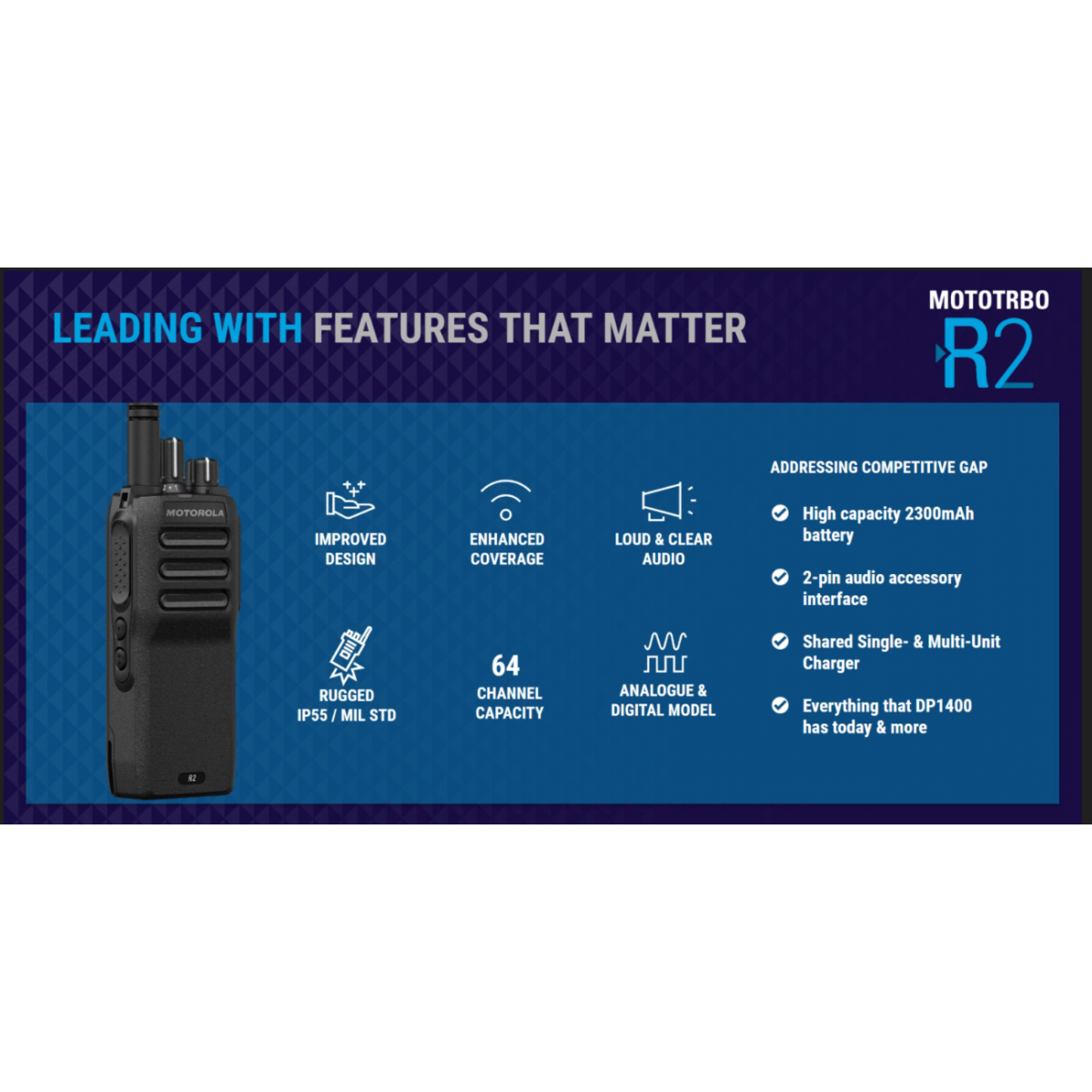 Motorola MOTOTRBO R2 UHF-käsiradiopuhelin ammattikäyttöön